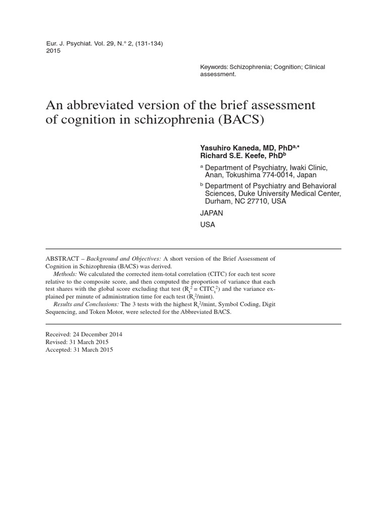 An Abbreviated Version of The Brief Assessment of Cognition in ...