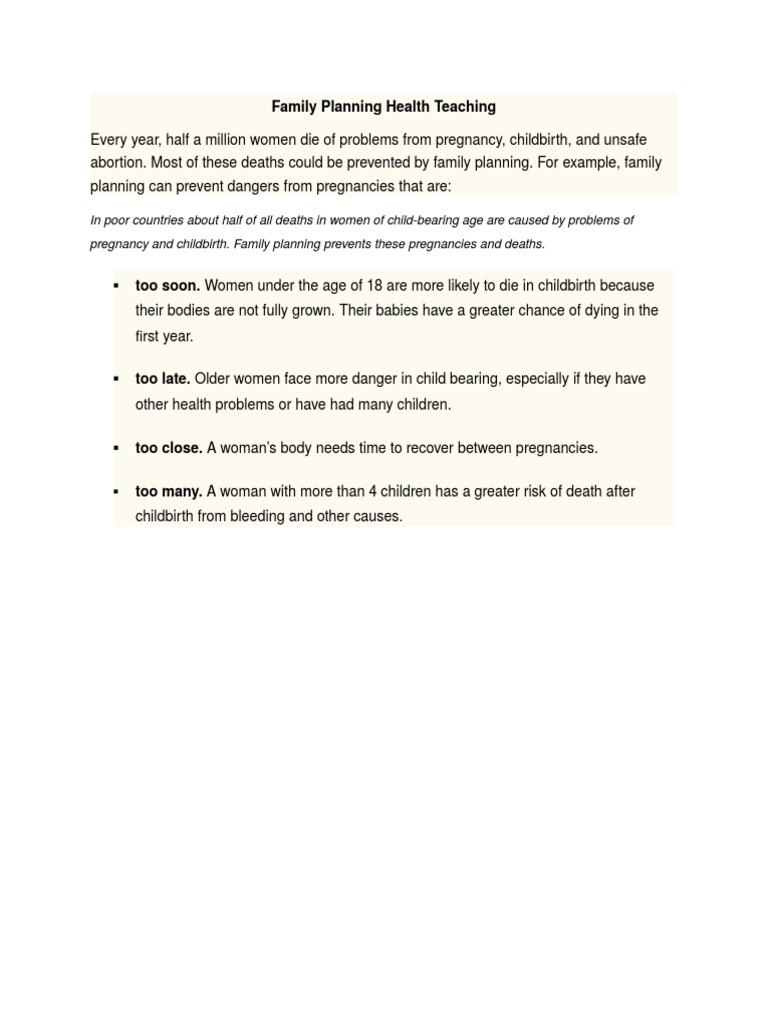 Family Planning Health Education | PDF | Family Planning | Pregnancy