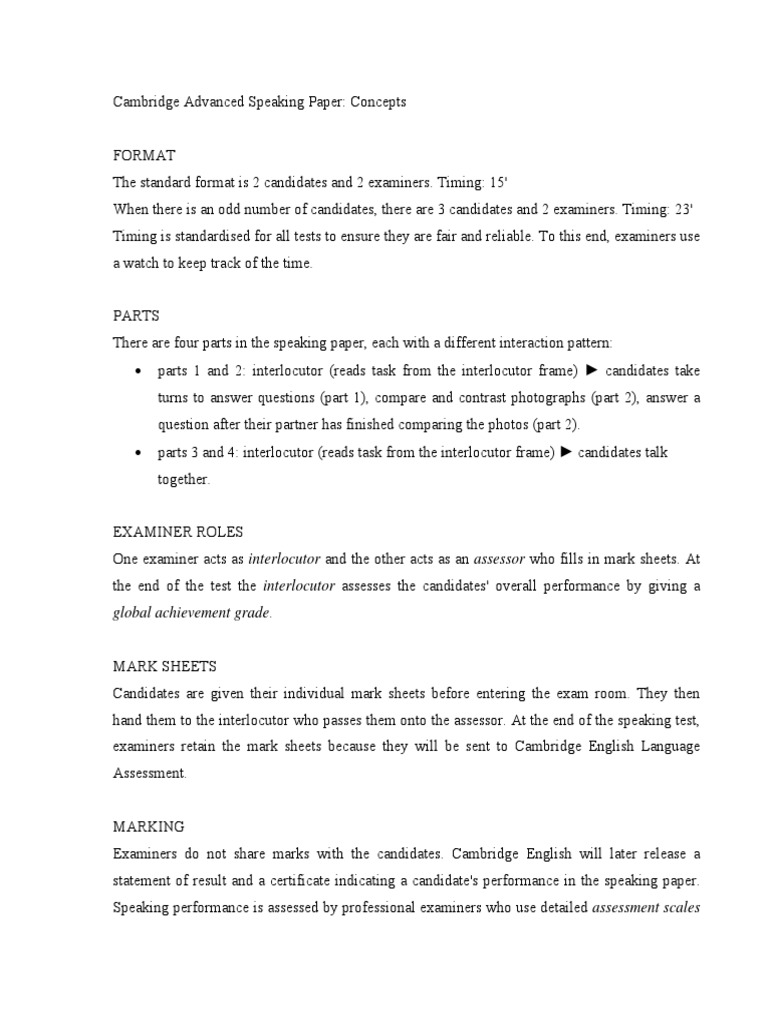 Cambridge Advanced Speaking Paper Concepts | PDF | Test (Assessment ...