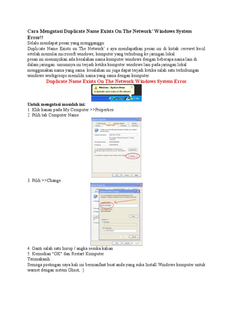 Cara Mengatasi Duplicate Name Exists On The Network Pdf