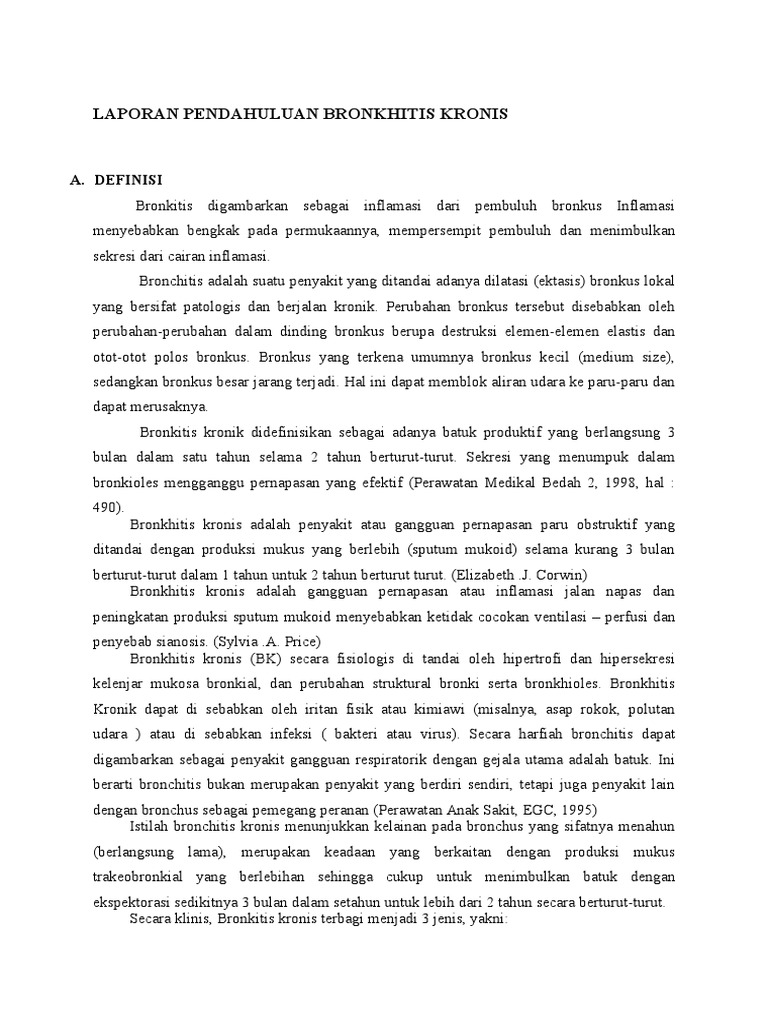 Laporan Pendahuluan Bronkhitis Kronis | PDF | Kesehatan Holistik ...