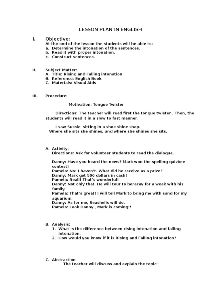Rising and Falling Intonation: A Lesson Plan on Identifying Intonation ...