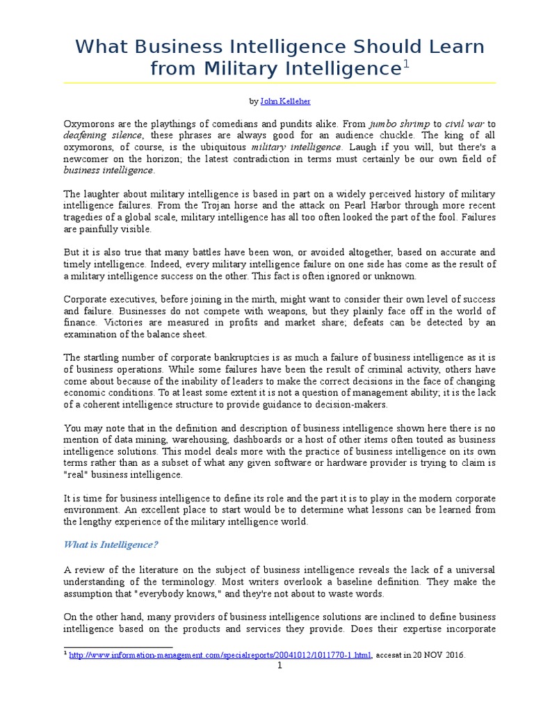 Business Intelligence Lessons from Military | PDF | Intelligence ...