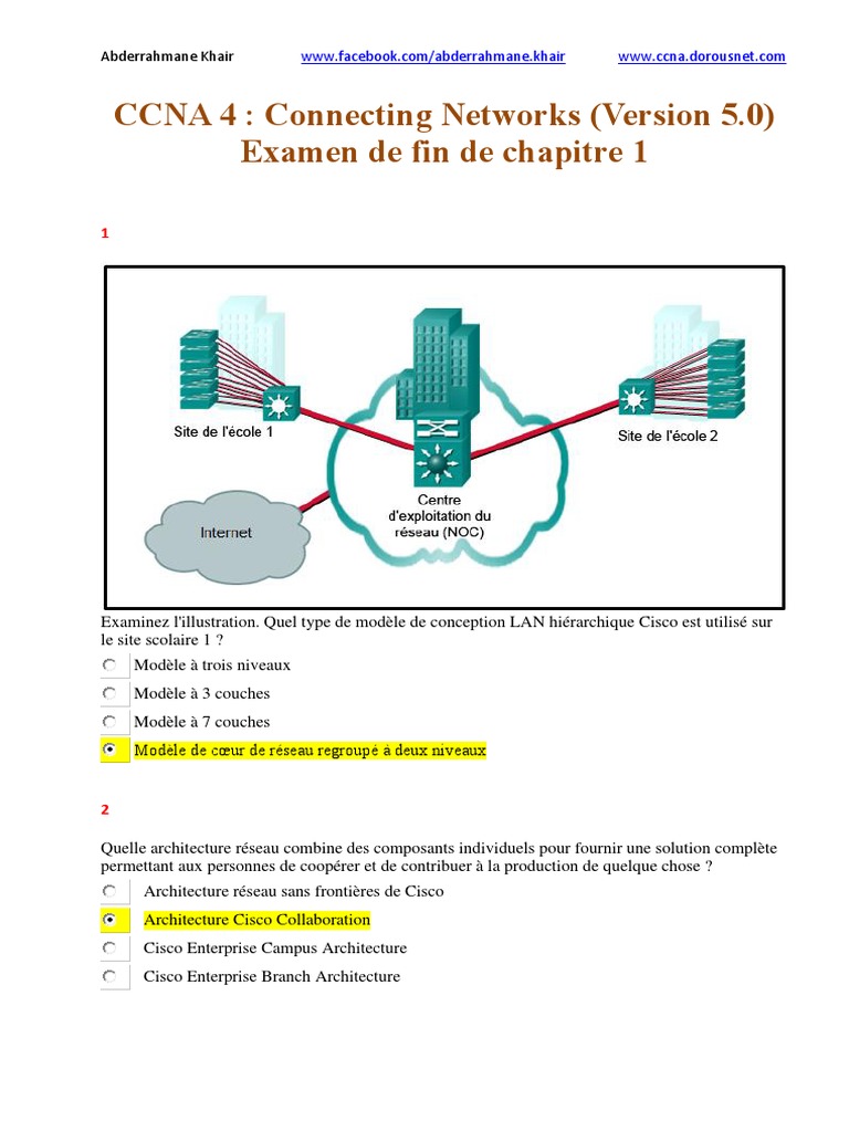 CCNA 4 Correction Examen de Fin de Chapitre 1 Connecting Networks Version 5 Francais PDF | PDF ...