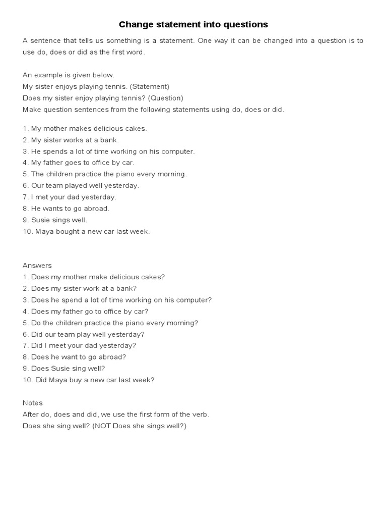 Change Statement Into Questions | PDF