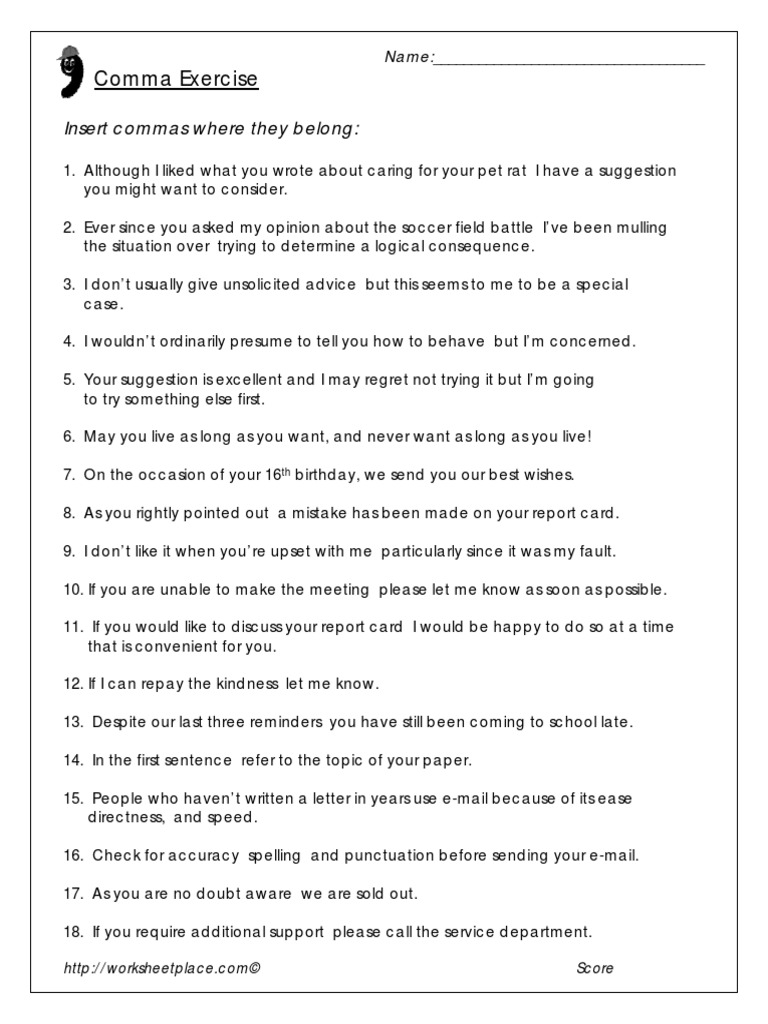 Comma Worksheet | PDF