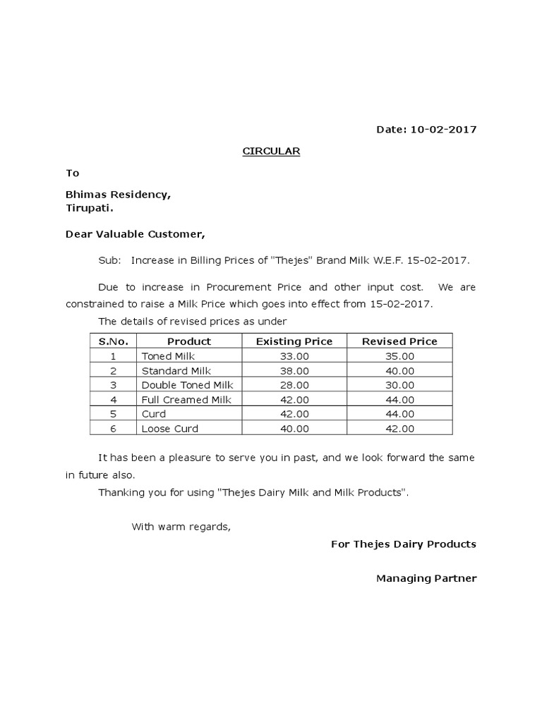 Thejes Dairy Milk and Milk Products Quotation | Download Free PDF ...