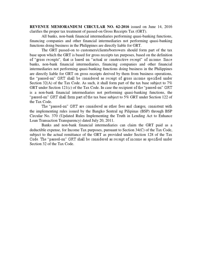GRT Tax Treatment for Financial Intermediaries | PDF | Finance & Money ...