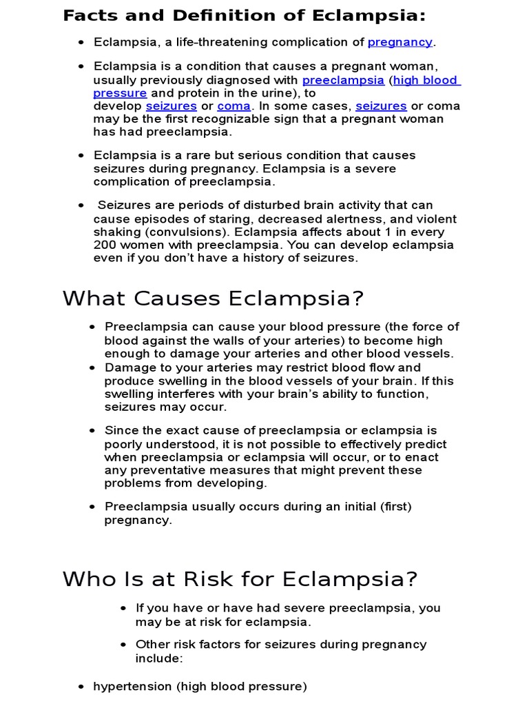 Eclampsia: Causes, Symptoms, and Risks | PDF | Hypertension | Edema
