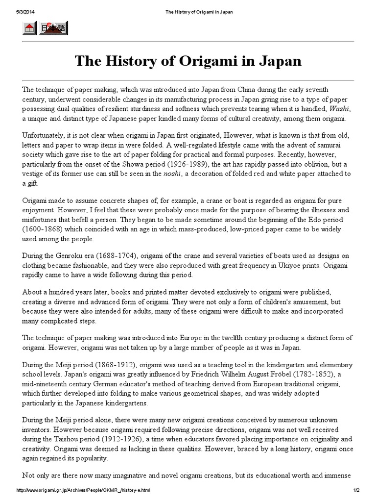 The Origins and Evolution of Origami in Japan: From Practical Paper ...