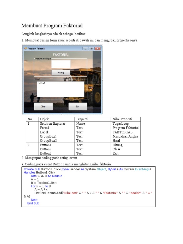 Cara Membuat Program Faktorial VB | PDF | Komputer
