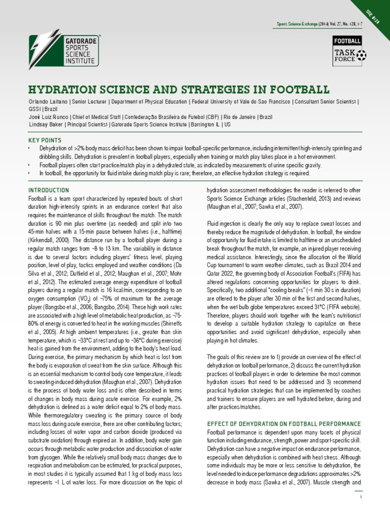 Hydration Science and Strategies in Football | PDF