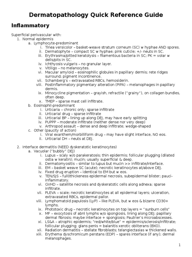 Dermatopathology Quick Reference Guide for Inflammatory Superficial ...