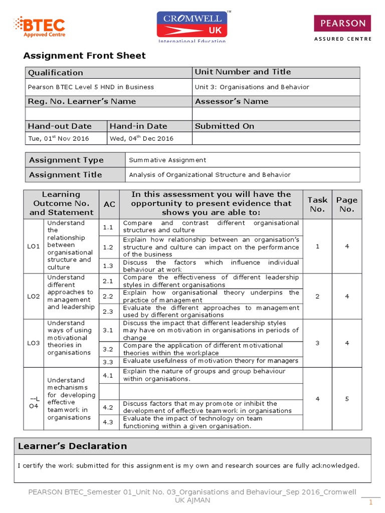 OB Assignment Brief | PDF | Leadership | Motivation