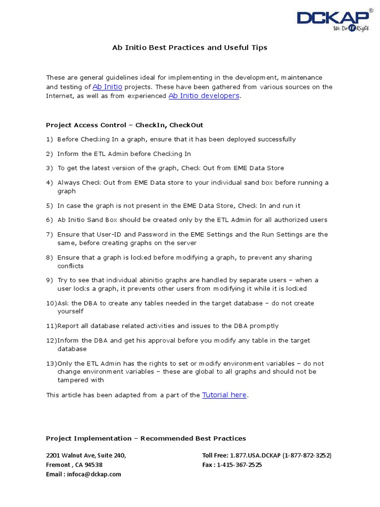 Ab Initio Best Practices and Useful Tips PDF | PDF | Computers | Technology & Engineering