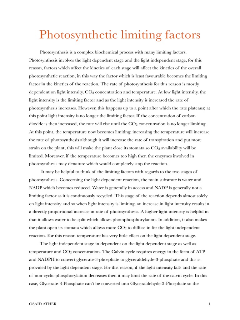 Photosynthesis Limiting Factors | PDF | Photosynthesis | Photochemistry