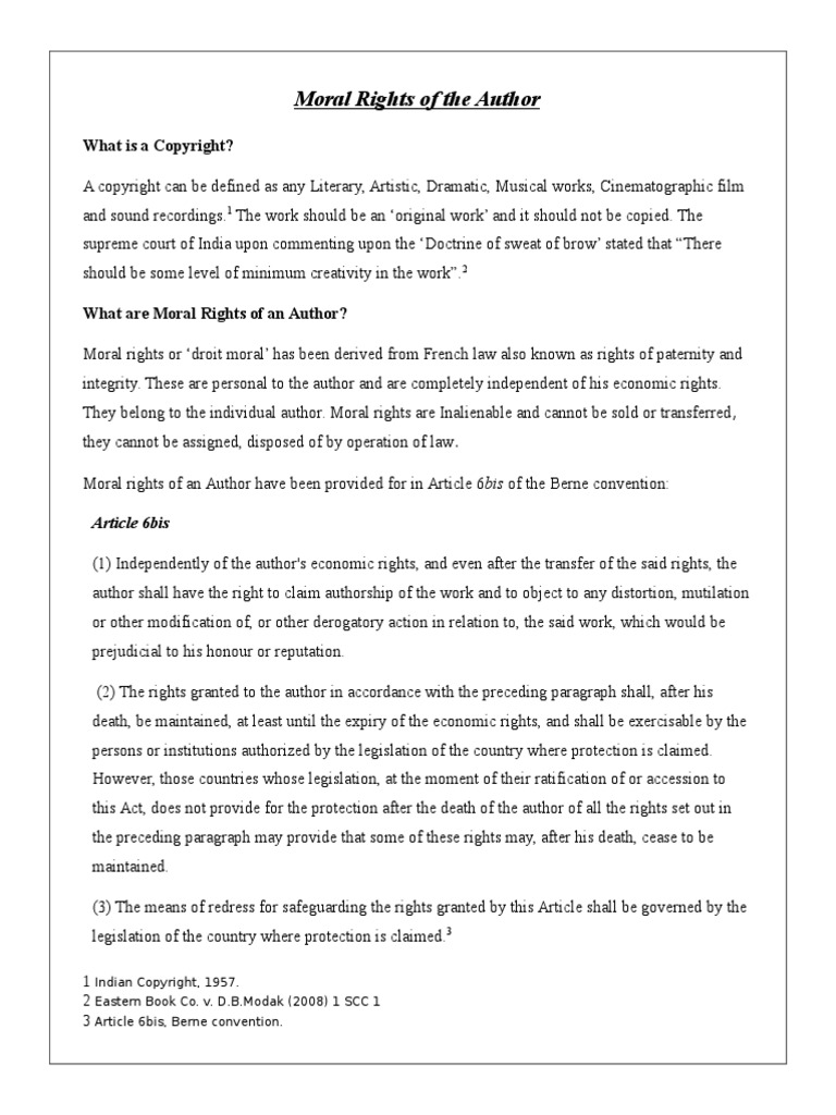 Moral Rights of the Author | Intellectual Works | Justice