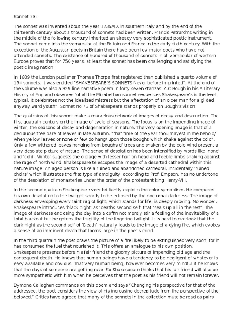 Shakespeare Sonnet No 73 | Sonnets | Shakespeare's Sonnets