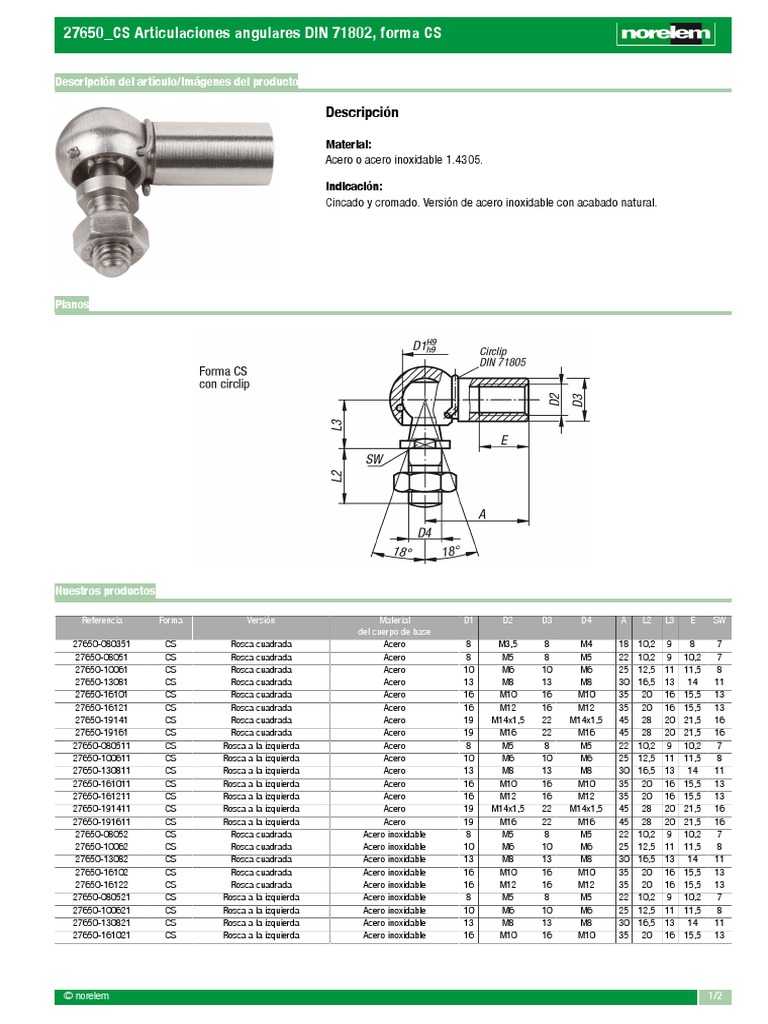 CS Datasheet 11786 Articulaciones Angulares DIN 71802 Forma CS - Es ...
