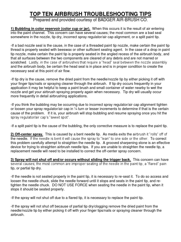 Top 10 Airbrush Troubleshooting Tips | PDF