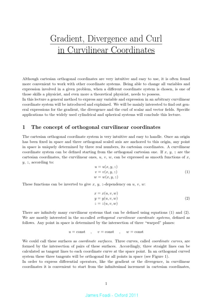 Grad Curl Div Lap Curvilinear | PDF | Divergence | Coordinate System