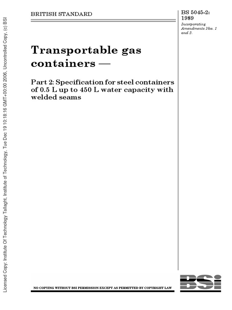 BS 5045-2 Transportable Gas Containers | PDF | Welding | Construction