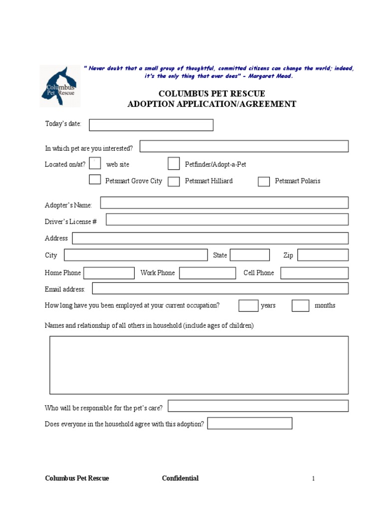 CPR Adoption Application Form Electronic101514 | PDF | Pet | Neutering