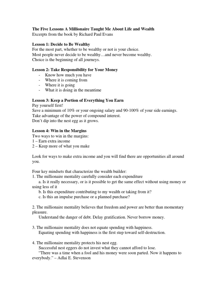 5 Wealth Lessons from a Millionaire | PDF | Self-Improvement