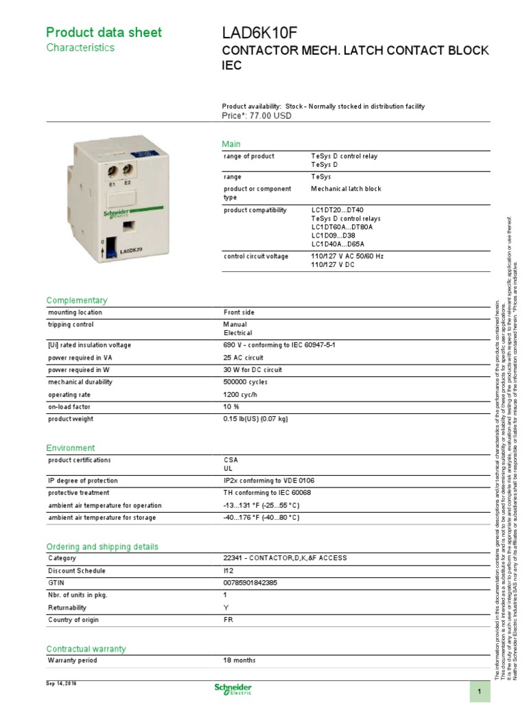 TeSys D Control Relay RETURN TeSys D LAD6K10F PDF | PDF | Relay ...