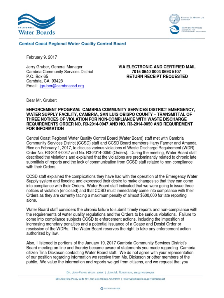 Central Coast Regional Water Quality Control Boardm ENFORCEMENT PROGRAM ...