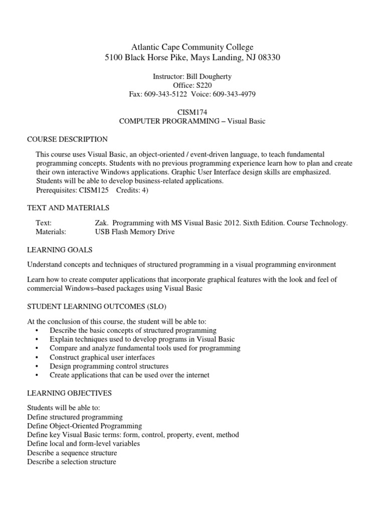 Visual Basic Programming Course Details | PDF