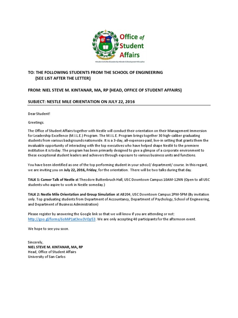 Invitation Letter Nestle MILE 2016 Engineering | PDF | Academia | Science