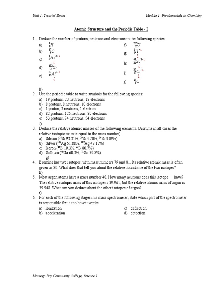 Atomic Structure I - Tutorial | PDF | Radioactive Decay | Atomic Nucleus