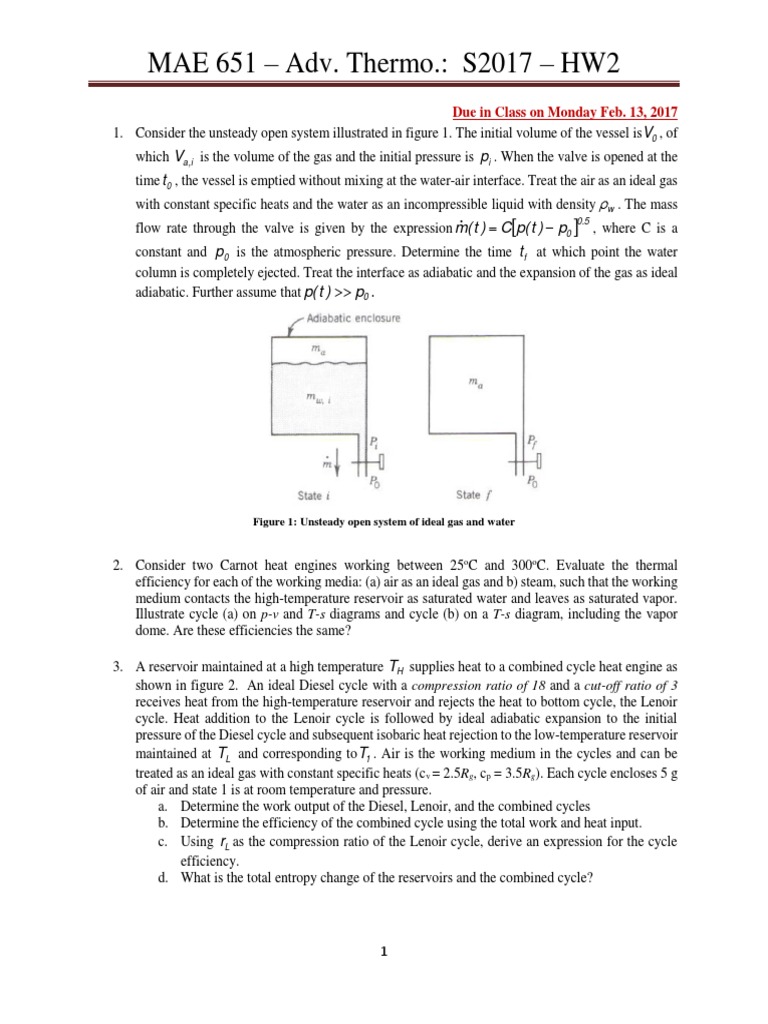 MAE651 AdvancedThermo 2017 HWK2 | PDF | Heat | Temperature