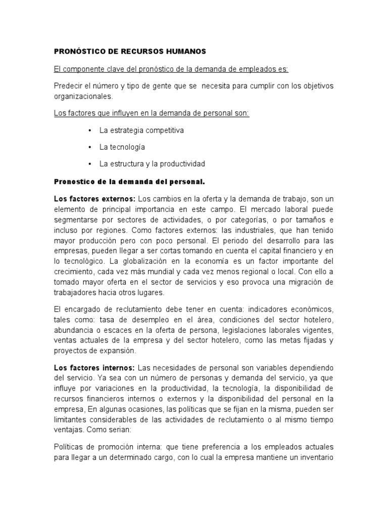 Pronóstico de Recursos Humanos | PDF | Recursos humanos | Reclutamiento