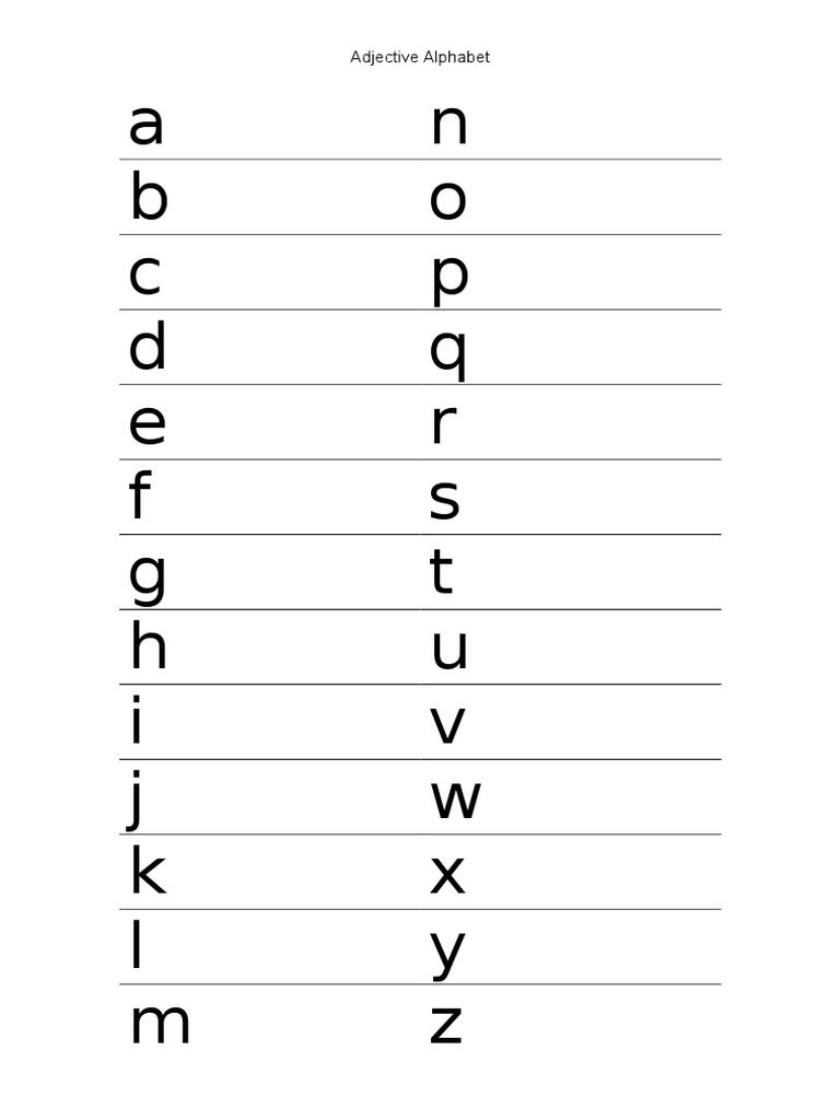 Adjective Alphabet | PDF