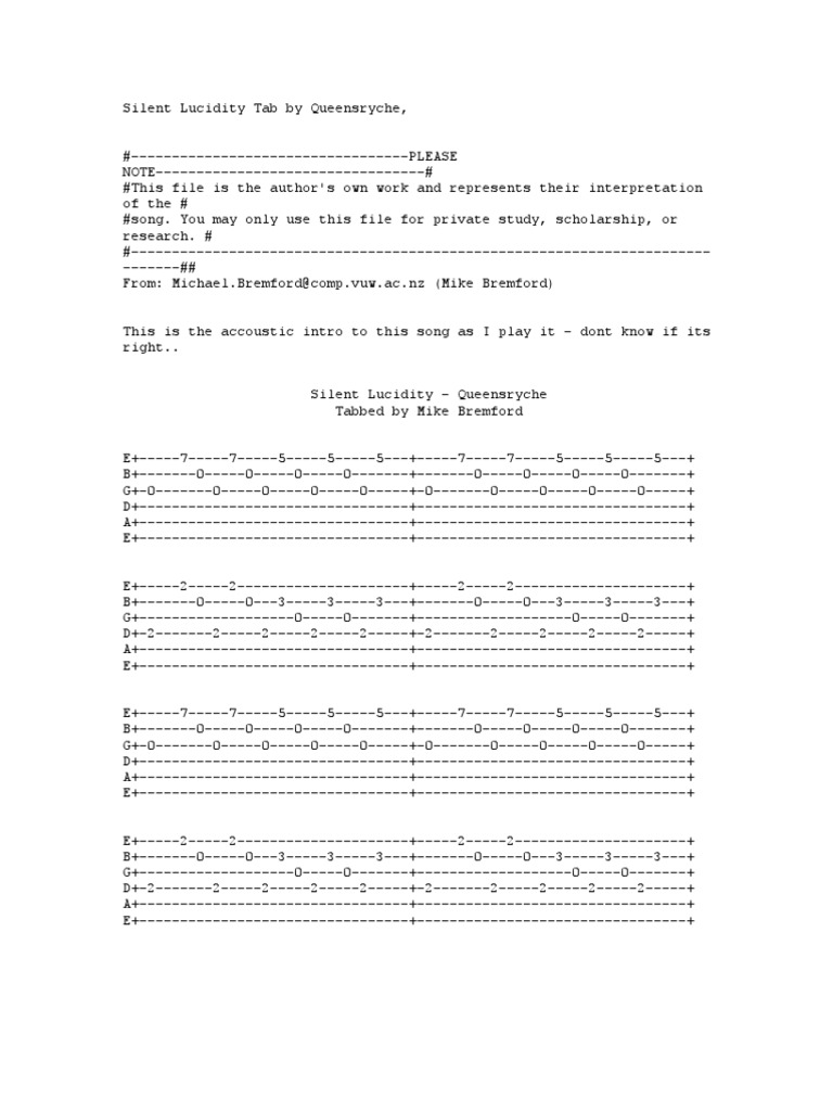 Silent Lucidity Tab by Queensryche | PDF | String Instruments | Leisure