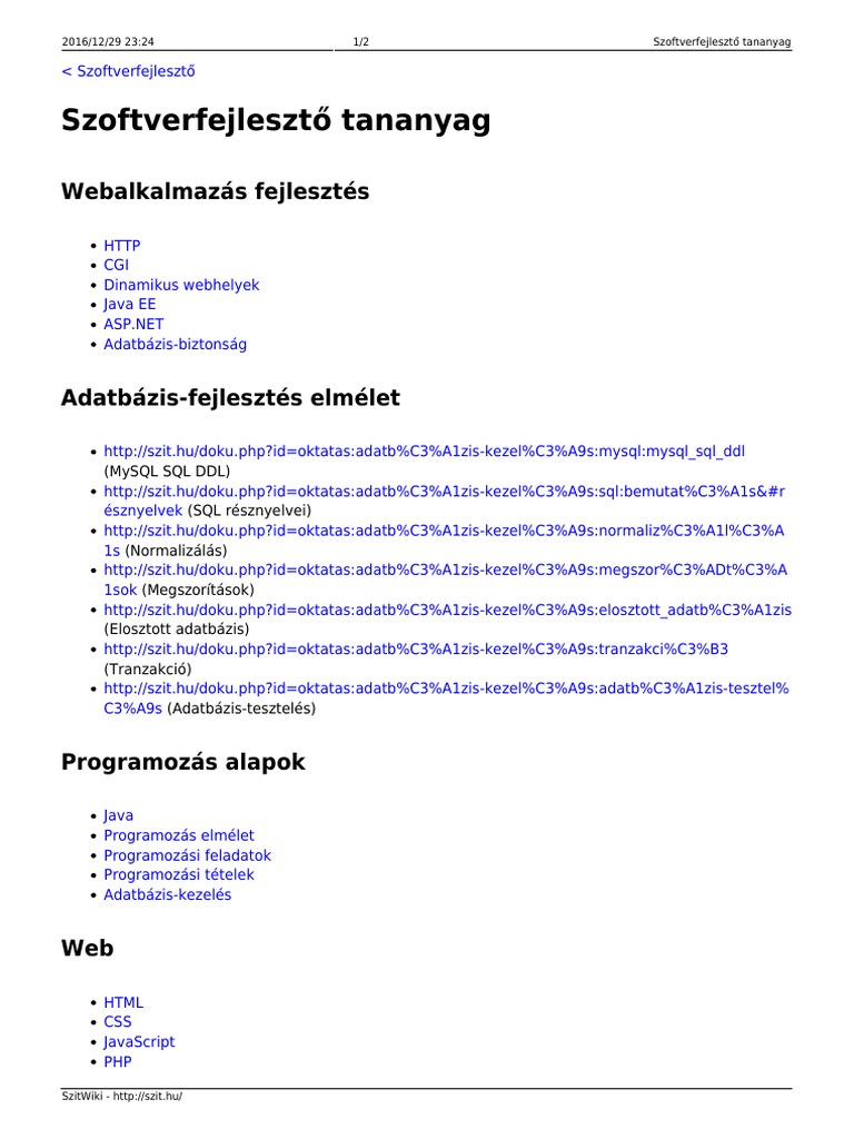 Szoftverfejlesztő Tananyag | PDF