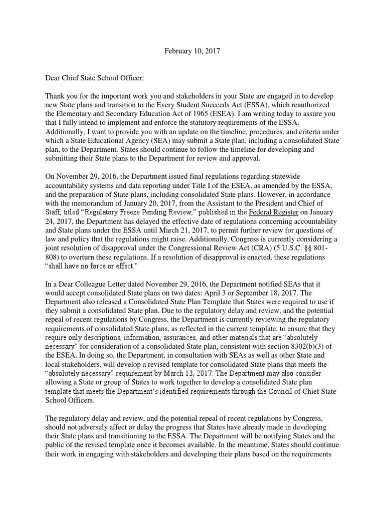 Essa Letter | PDF | Elementary And Secondary Education Act | Official ...