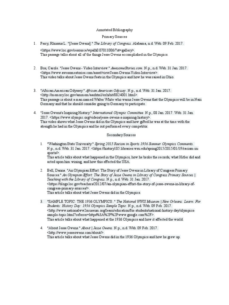 Annotated Bibliography | PDF | Olympic Games | Sports