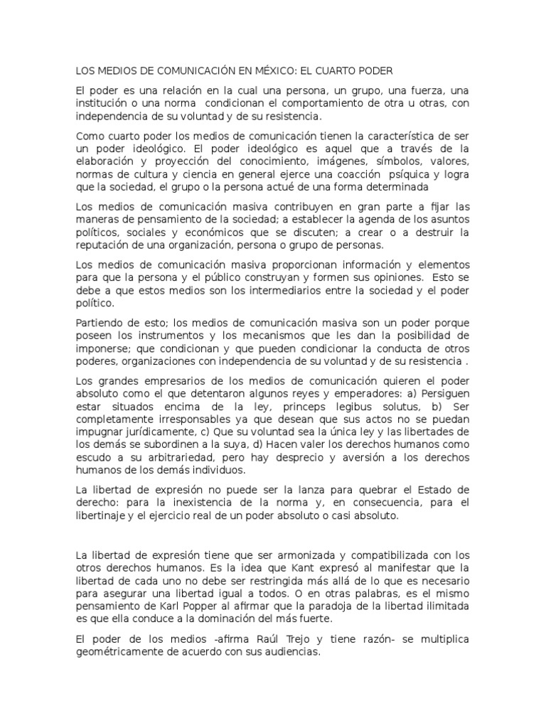 Los Medios de Comunicación en México: El Cuarto Poder | PDF | Medios de ...