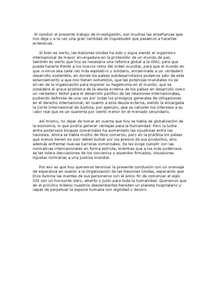 Conclusiones Sobre La Onu | PDF