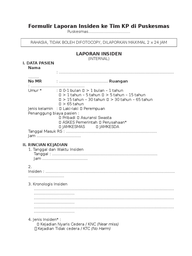 Formulir Pelaporan Insiden PKM Pgs