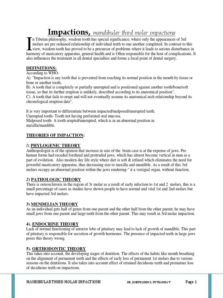 Mandibular Third Molar Impactions Notes | PDF | Tooth | Anatomical ...