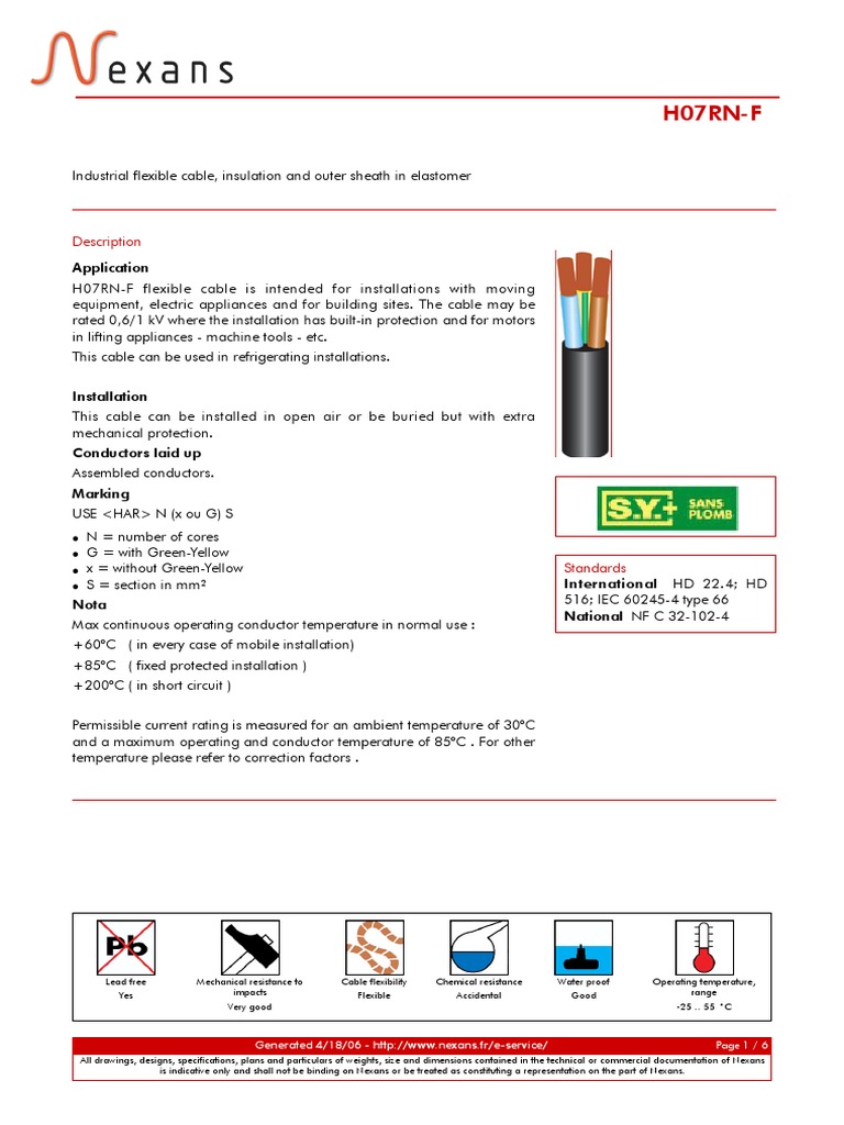 Cable H07RN-F 19013 PDF | PDF | Cable | Electrical Resistance And ...