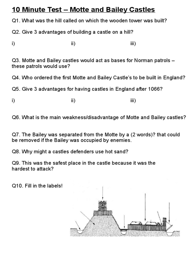 Motte and Bailey Castles Quiz | PDF | Castle | Caste
