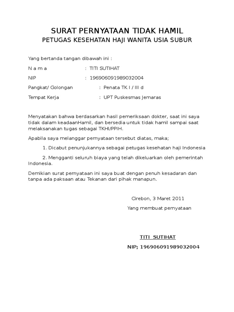 Surat Pernyataan Tidak Hamil | PDF