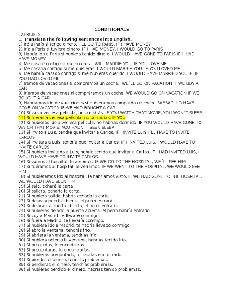 Conditionals Exercises | PDF | Naturaleza