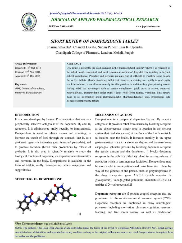 Domperidone Review | PDF | Medicinal Chemistry | Pharmacology