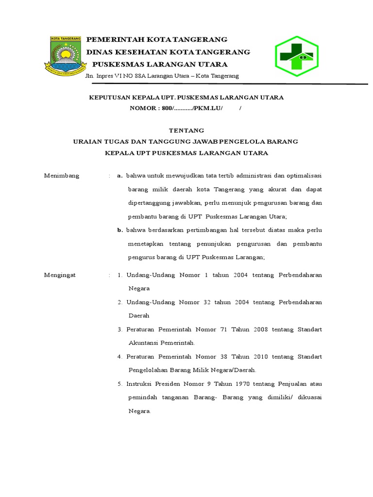 SK Uraian Tugas Dan Tanggung Jawab Pengelola Barang | PDF